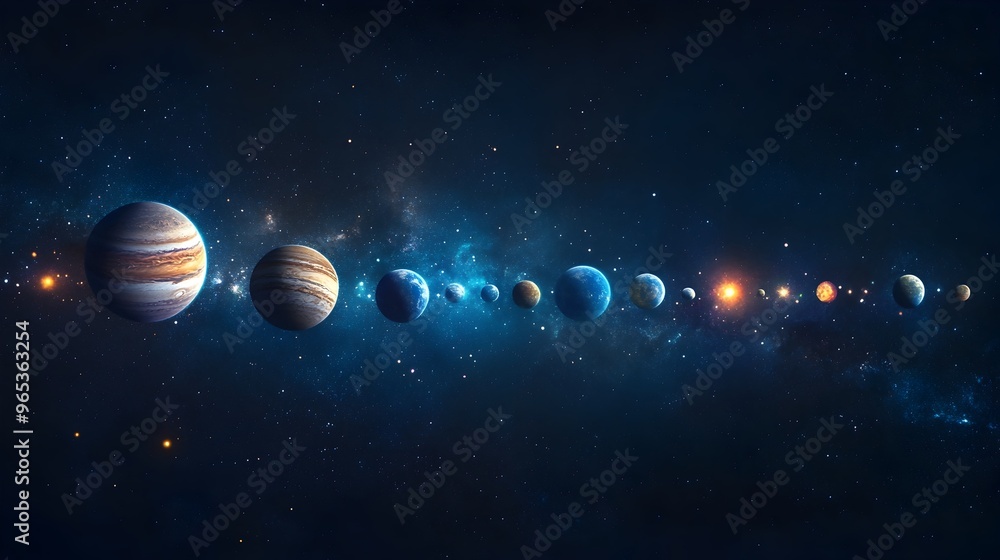 Cosmic Alignment of Planets in Straight Line with Zodiac Symbols Stock ...
