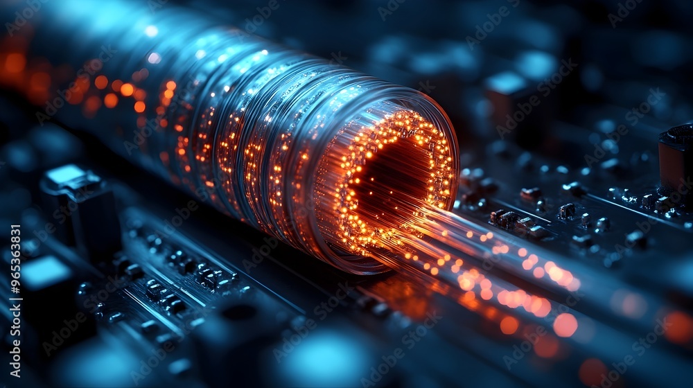 Detailed Cross Section of a Fiber Optic Cable Showing Its Intricate ...