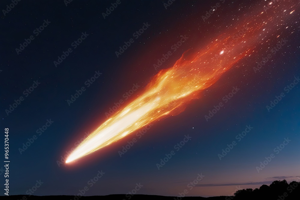 Stunning Flaming Comet with Sparkling Tail Blazing Across the Night Sky ...