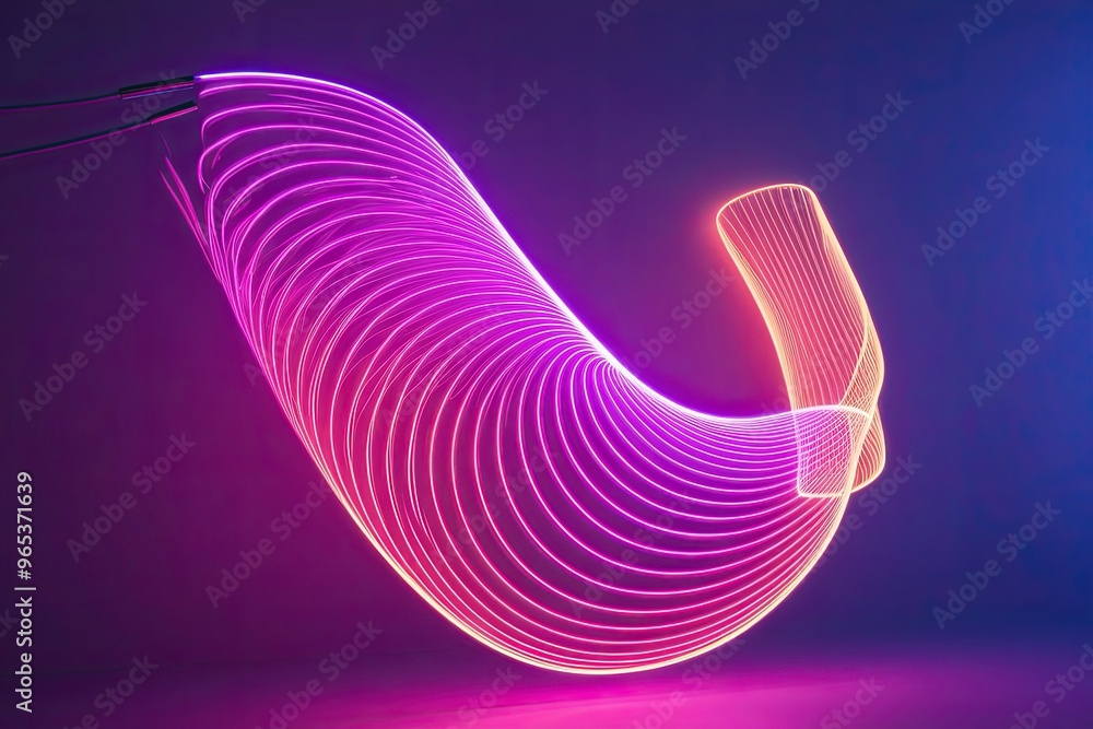 Striking Neon 3D Flowing Image - Illuminated Vivid Abstract Shape with ...