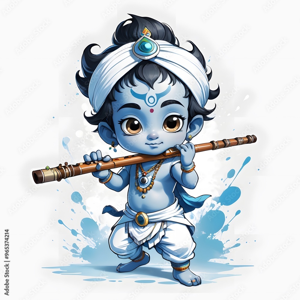 Cartoon Shree Krishna. WHITE INK STAIN. Stock Illustration | Adobe Stock