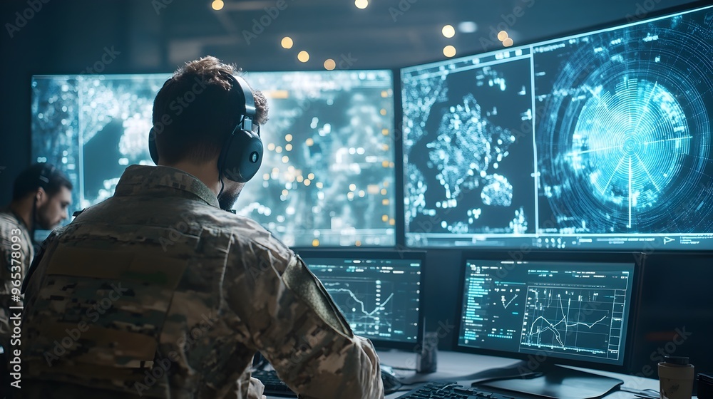 Military Command Center Analyzing Radar Data to Track Enemy Movements ...