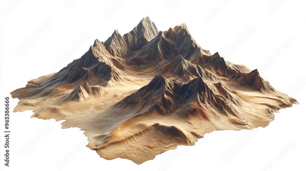 Photorealistic map of a floating arid island with rugged mountains ...