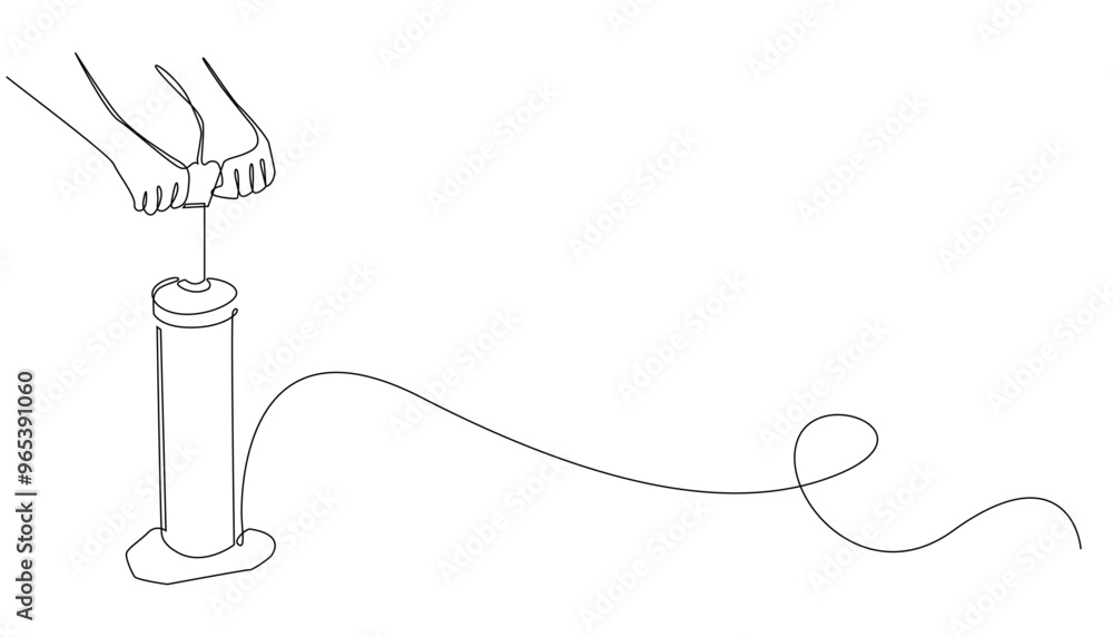 continuous line of air pump.one line drawing of person pumping tire ...