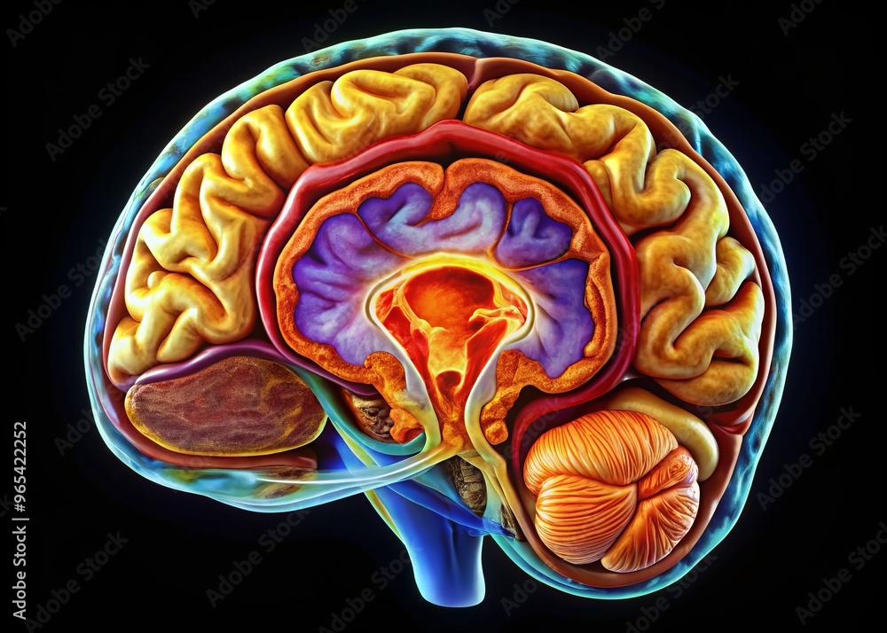 The coronal section of the human brain displays the intricate ...