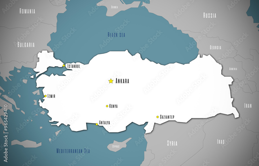 Poster Map of Turkey. Major cities are marked. – Wall Art | UkPosters