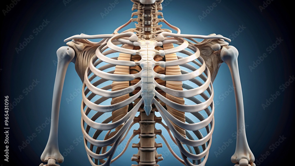 "3D render of a human rib cage, anatomically correct with 12 pairs of ...