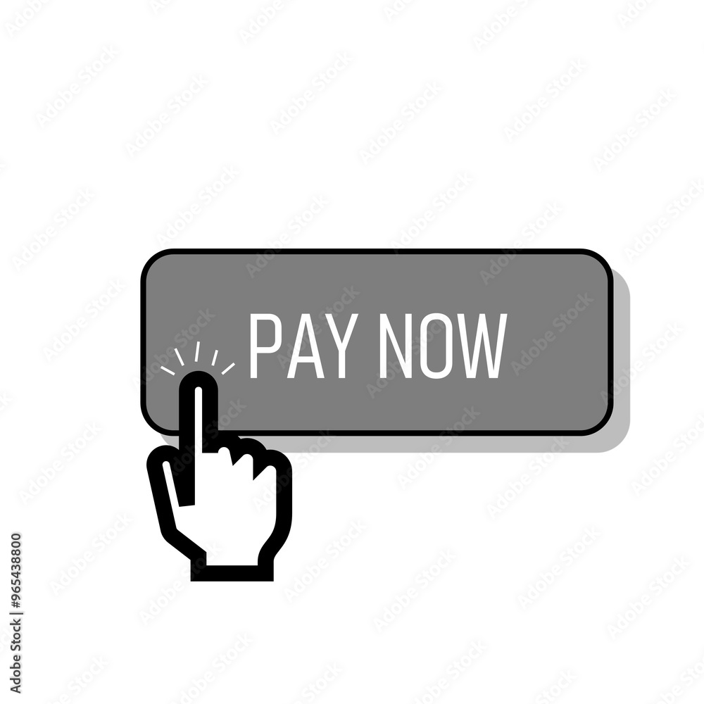 Forefinger press on grey Pay Now button. Flat minimal cpc logotype ...