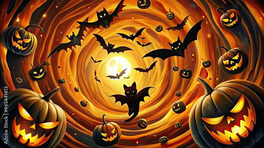 Spooky Halloween-themed illustration with hidden pictures of bats, cats ...