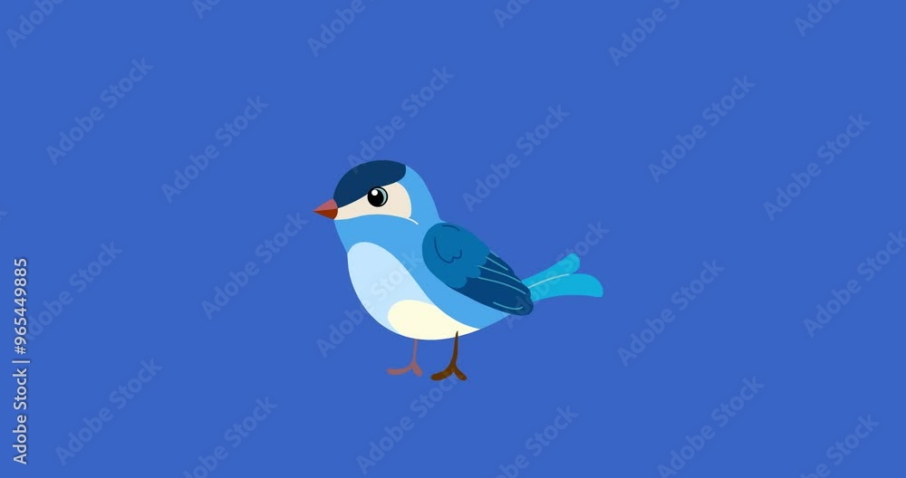 Blue passerine bird cartoon animation character landing isolated ...