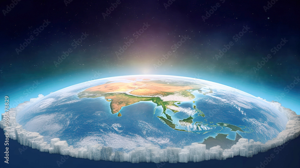 Flat earth atlas map, black background. The concept of globalization ...