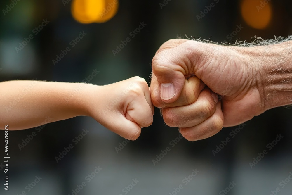 Foto de Two hands: man and child. Father and son touching fists. Old ...