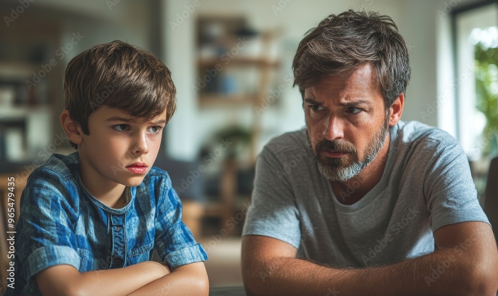 Dad scolding his son for bad behavior, education process, fathers and ...
