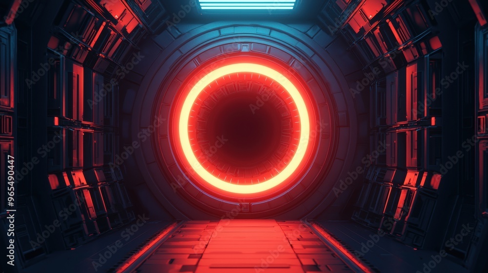 Futuristic Time Machine Concept with Glowing Portals and Spinning ...