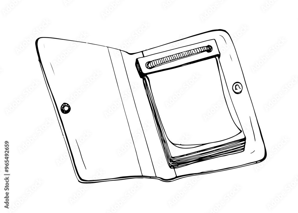 Open notebook with tear-off paper sheets, blank pages for notes. Memo ...