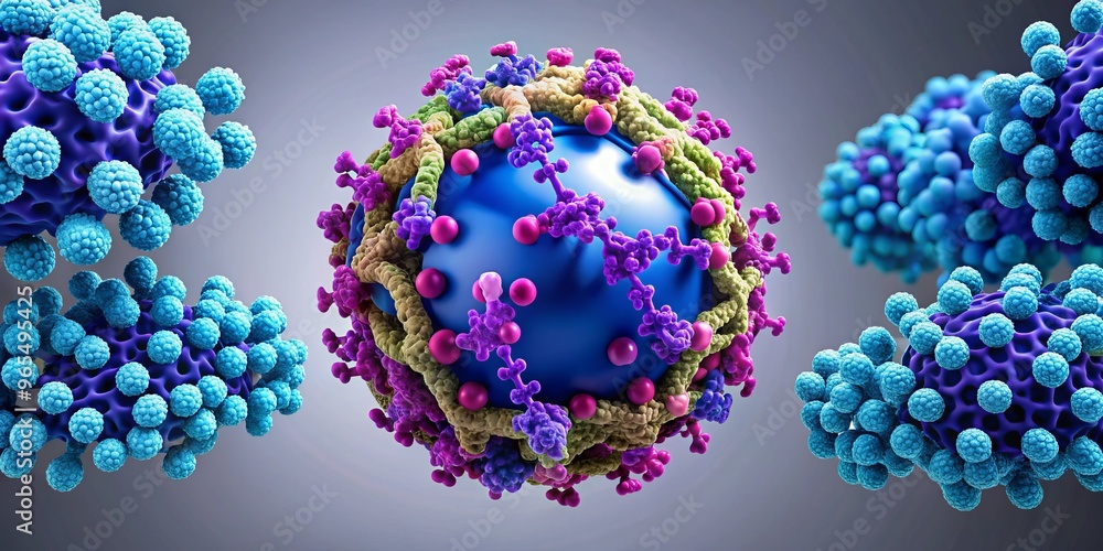 "Three dimensional illustration of ribosomes in a cell, molecular ...