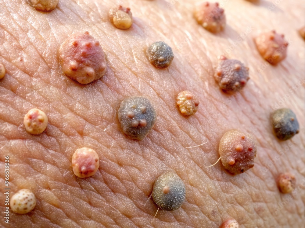"Close-up photographs of skin tags (acrochordons) on diverse skin tones ...