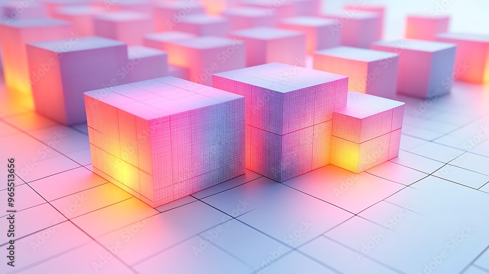 A 3D papercraft heatmap, grid of paper squares in varying thicknesses ...