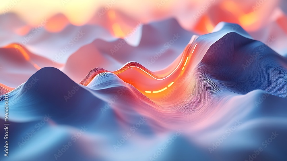 A 3D papercraft line chart with elegant paper strips, raised slightly ...