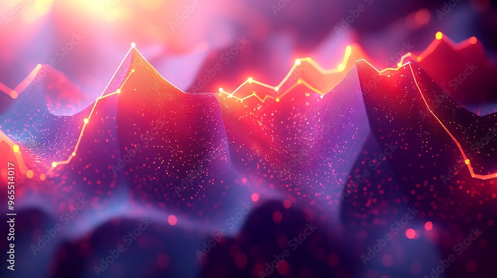 A 3D papercraft line chart with elegant paper strips, raised slightly ...