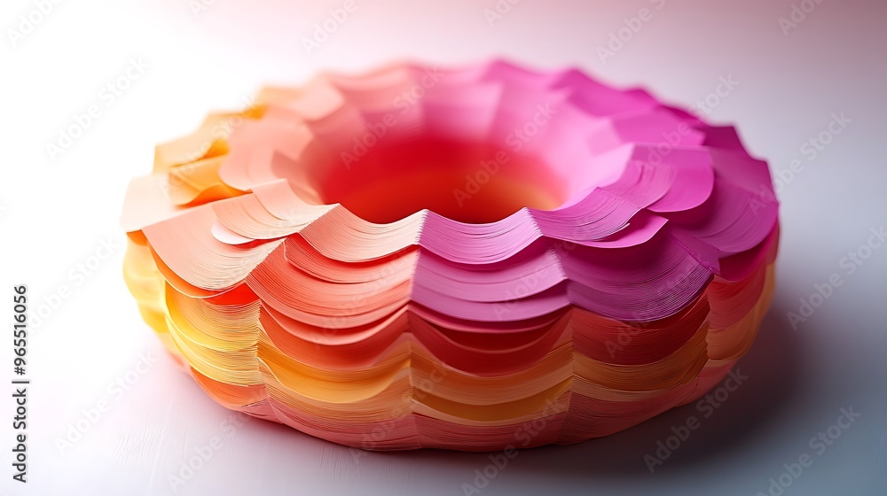 A colorful 3D papercraft donut chart, bold paper sections rising from ...