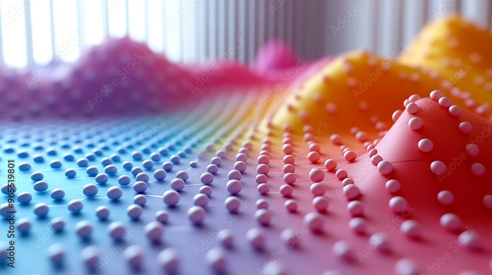 A creative 3D papercraft scatter plot, colorful dots of paper beads on ...