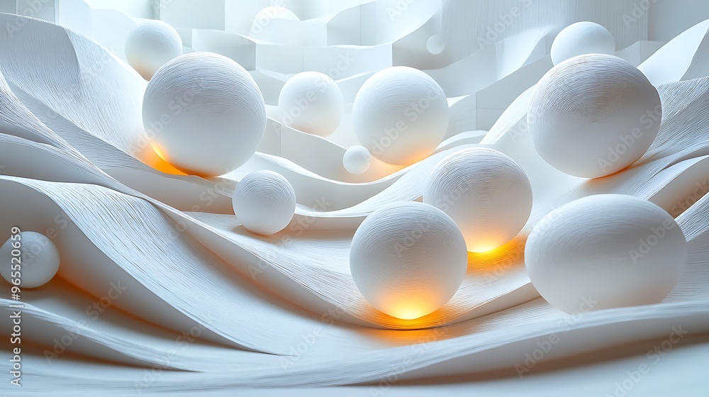 A detailed 3D papercraft bubble chart, bright spheres of paper in ...