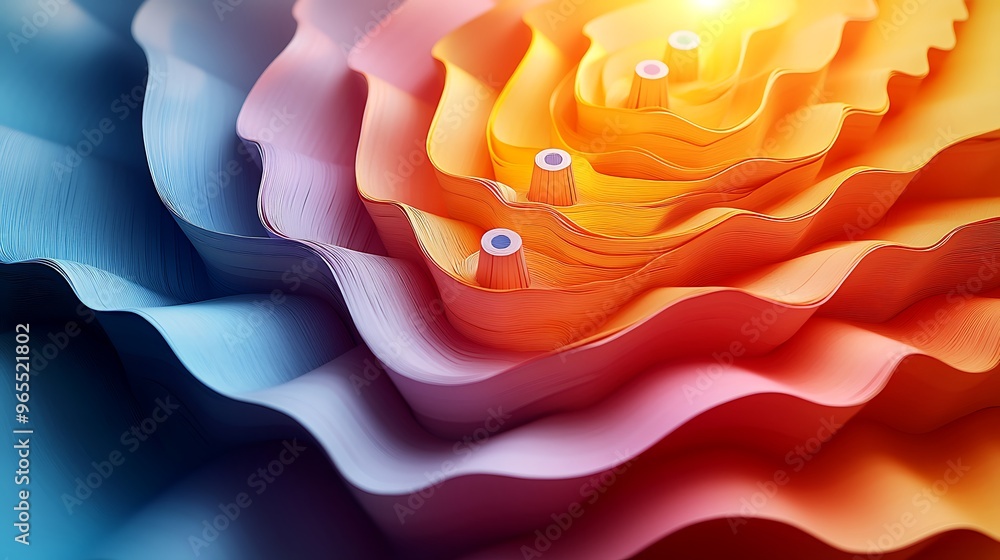 A detailed 3D papercraft radar chart, thin radial strips of paper in ...