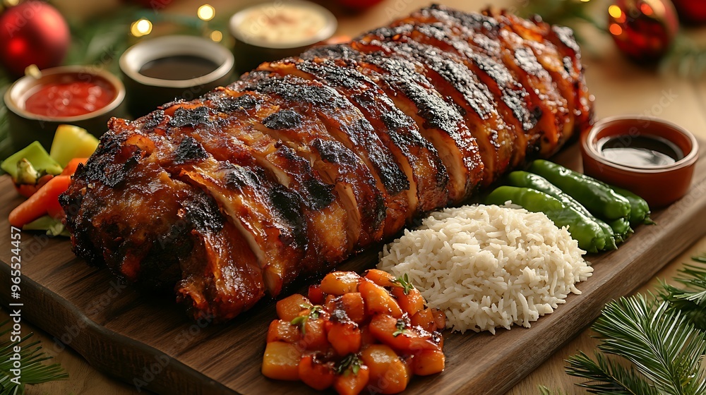 A traditional Filipino Christmas feast featuring a whole roasted lechon ...