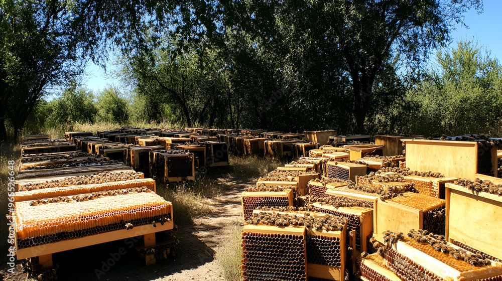 Witness the array of bee hives nestled in the apiary serving as the ...