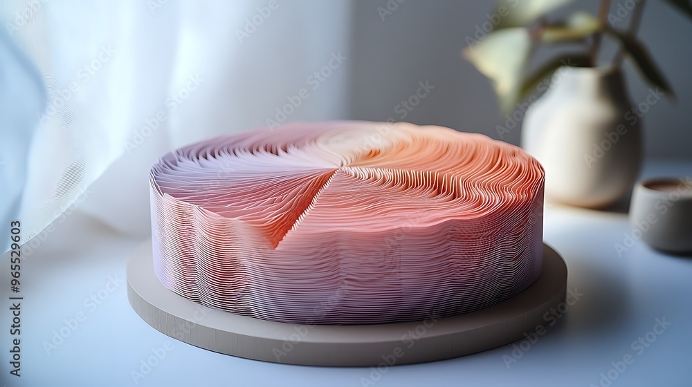 A sleek 3D papercraft pie chart, muted color wedges with intricate ...