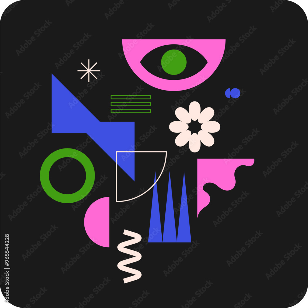 Abstract background with various bright geometric shapes. Concise ...
