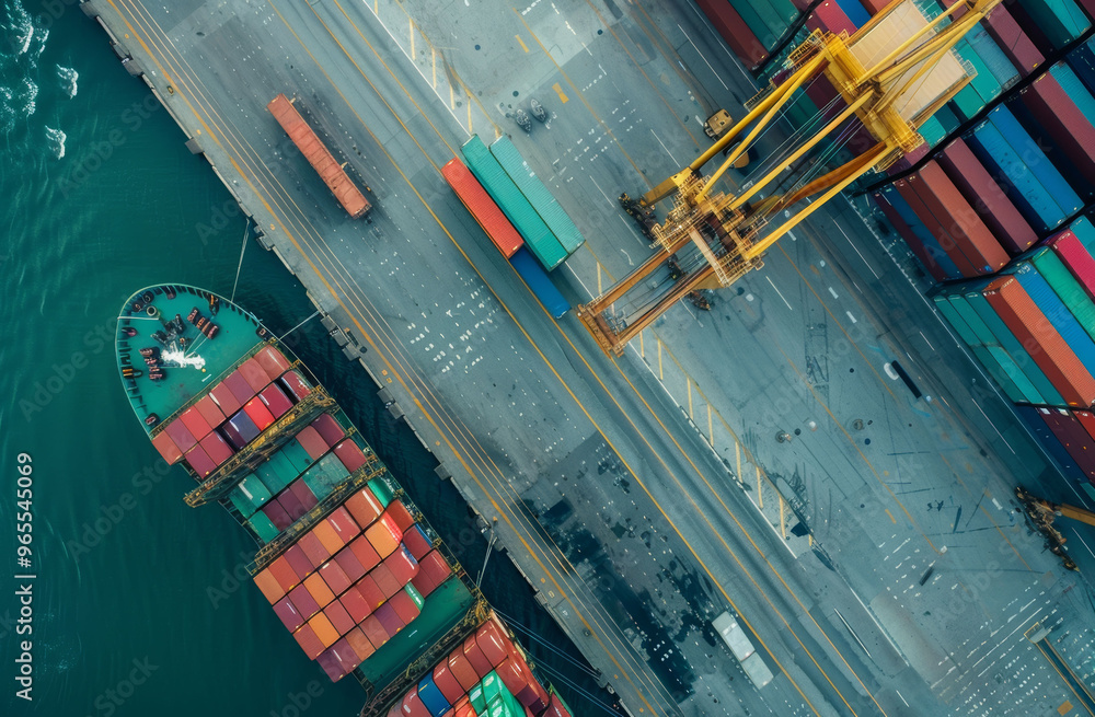 Seaport with cargo and logistic ship. Transportation container ...