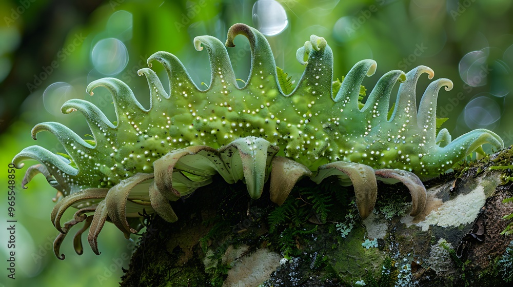 A close-up of a Platycerium, commonly known as the staghorn fern ...