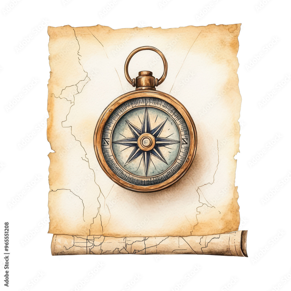 Vintage compass on an ancient map, symbolizing adventure and ...