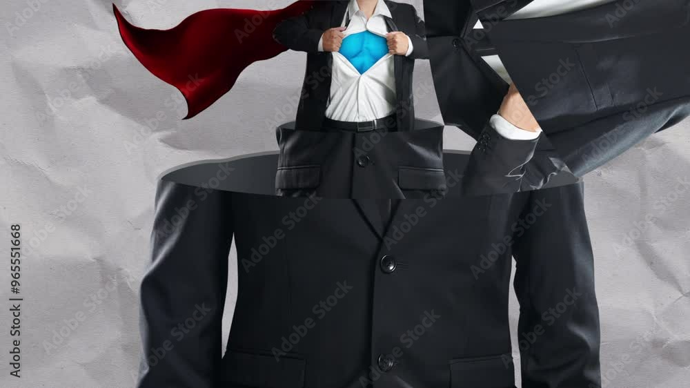 Businessman is opening his shirt to reveal a superhero costume ...