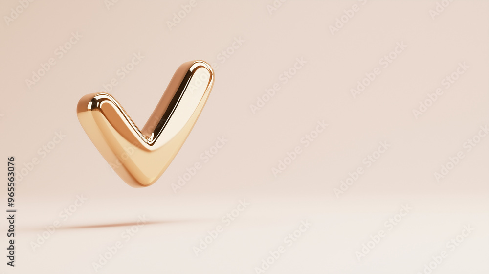 A glossy gold tick mark with a slight 3D effect, commonly used to ...