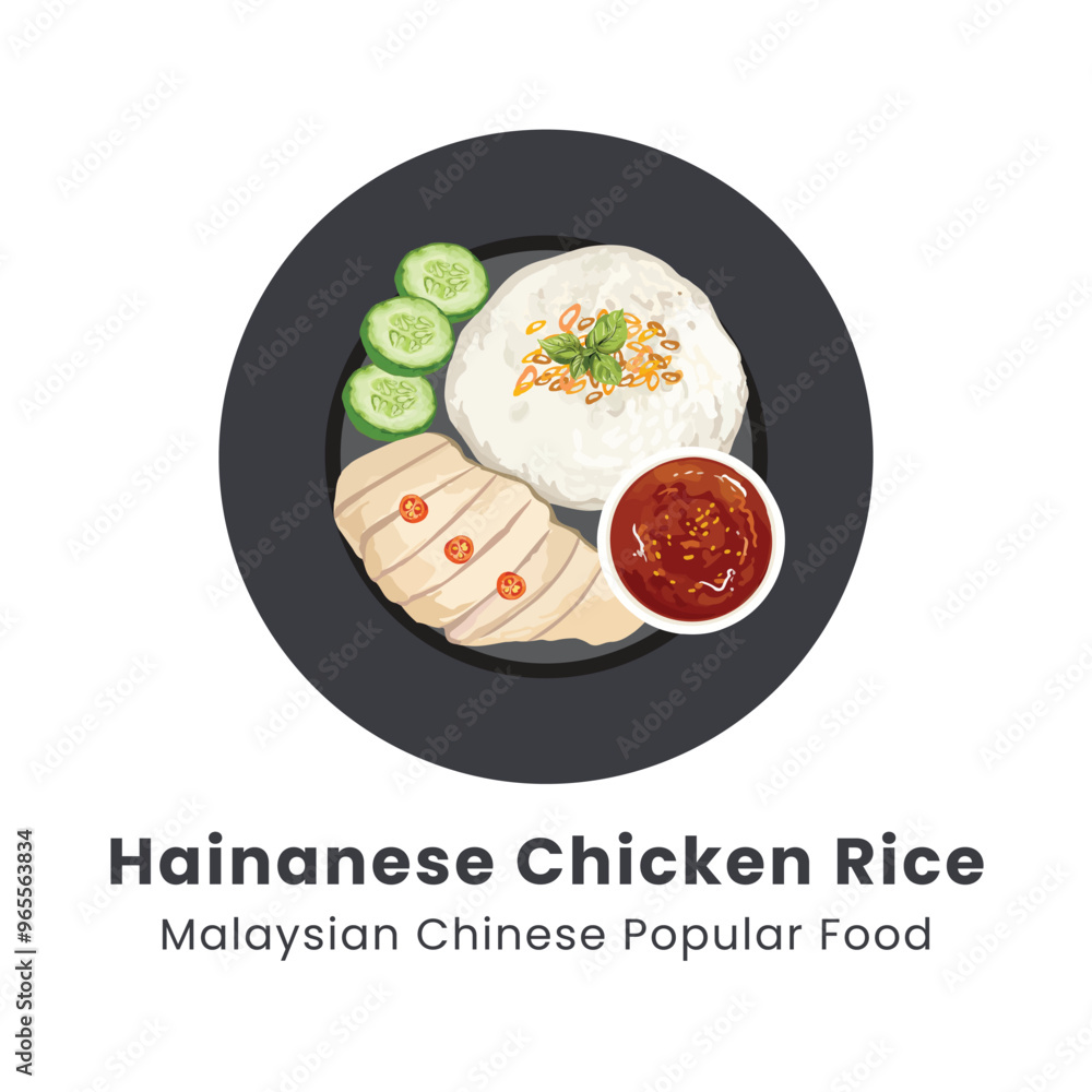 Hand drawn vector illustration of Hainanese Chicken Rice or Rice ...