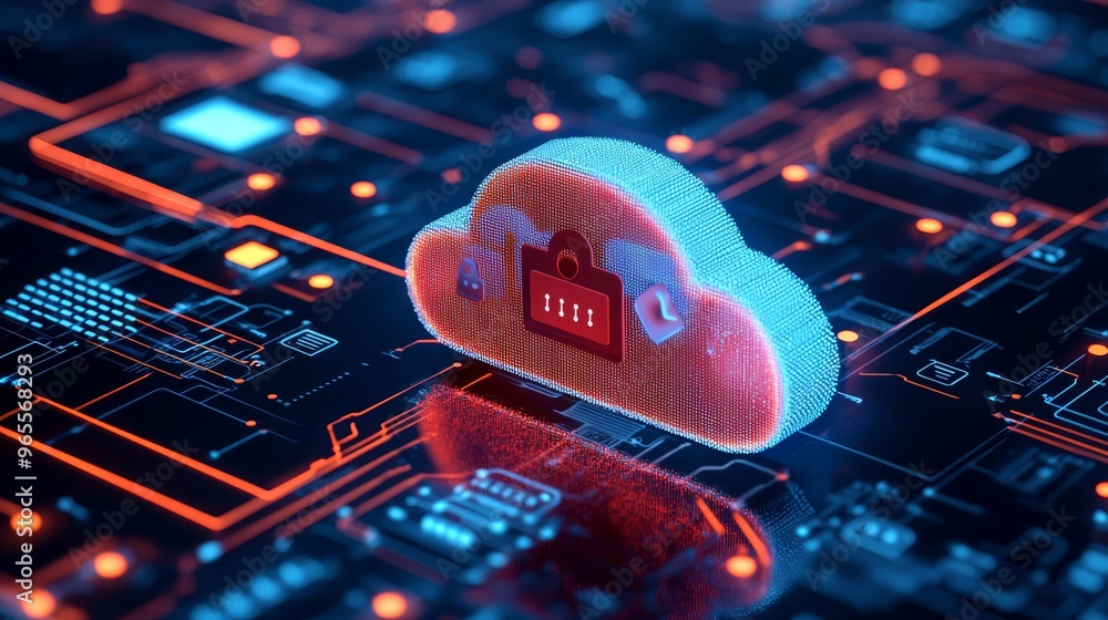 Conceptual visualization of cost-efficient cloud computing featuring a ...
