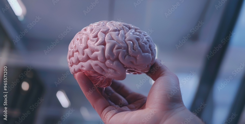 Brain in hand of AI, symbolic, machine learning, stock of futuristic ...
