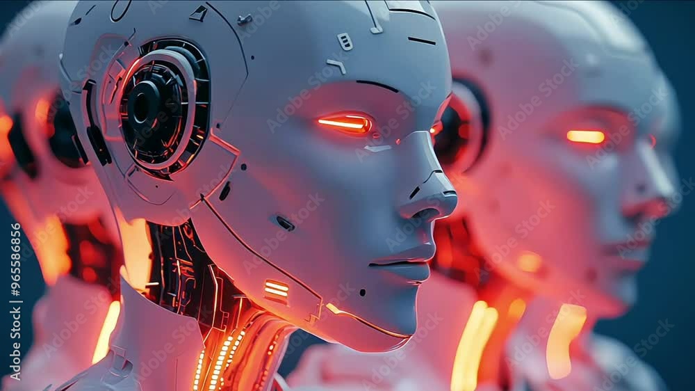 Smart factory, industry 3D Robot automated team working AI chatbot ...