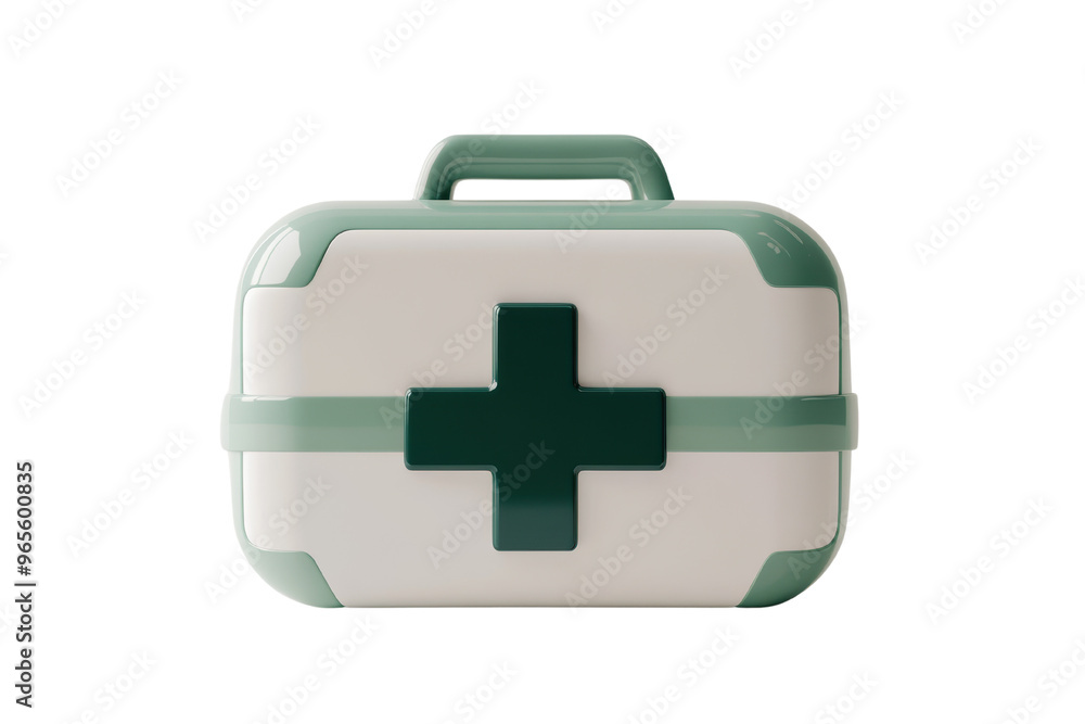 A green and white first aid kit featuring a prominent cross symbol ...