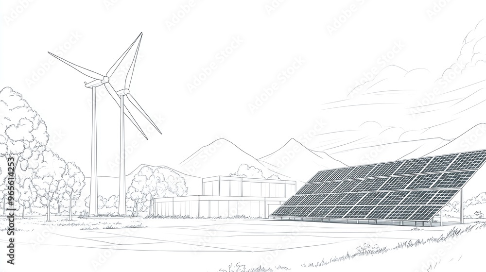 Photovoltaic panel and windmill for green energy generation. One ...