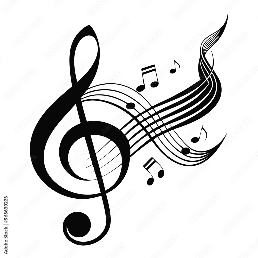 Collection of musical notes in treble clef staff vector illustration ...