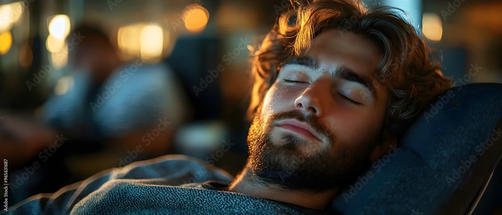 a tired man naps in an office chair, taking a brief rest during a busy ...