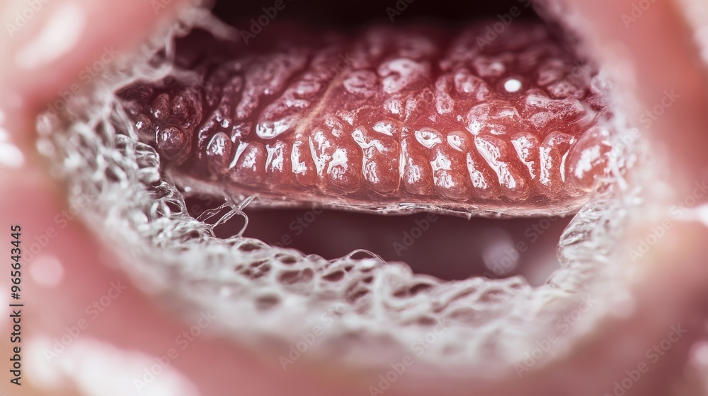 Candidiasis on the tongue represented by white coating, illustrating ...