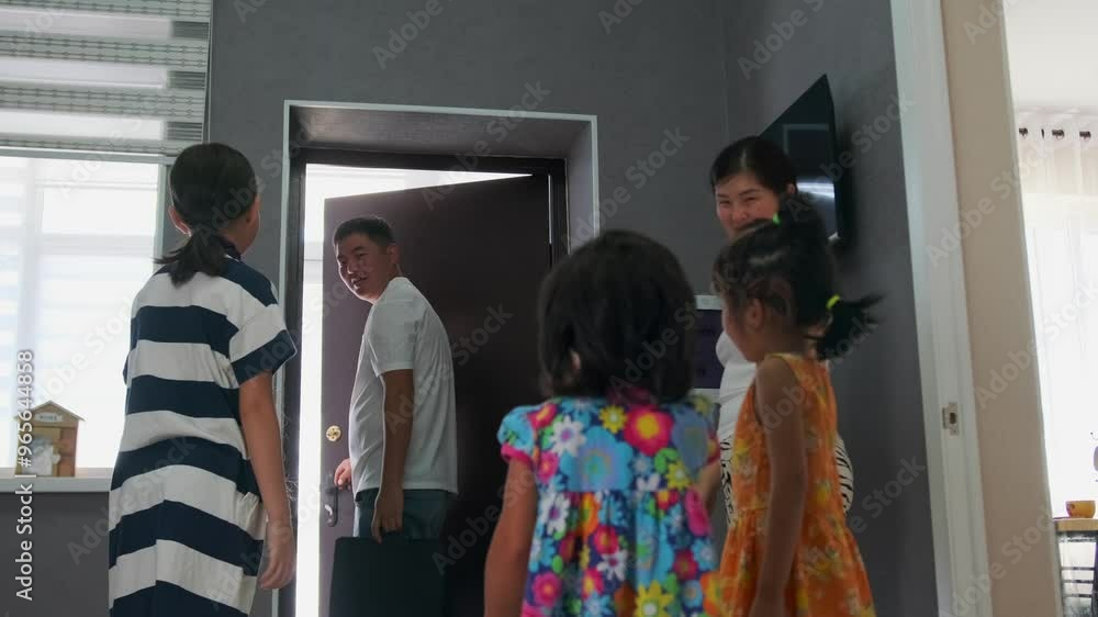 Family says goodbye to dad leaving for work, children and wife joyfully ...