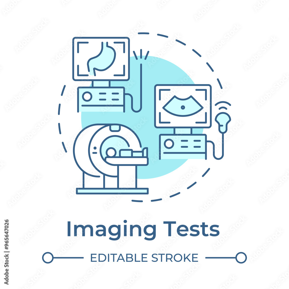 Imaging tests soft blue concept icon. Cancer diagnostics. CT scan and ...