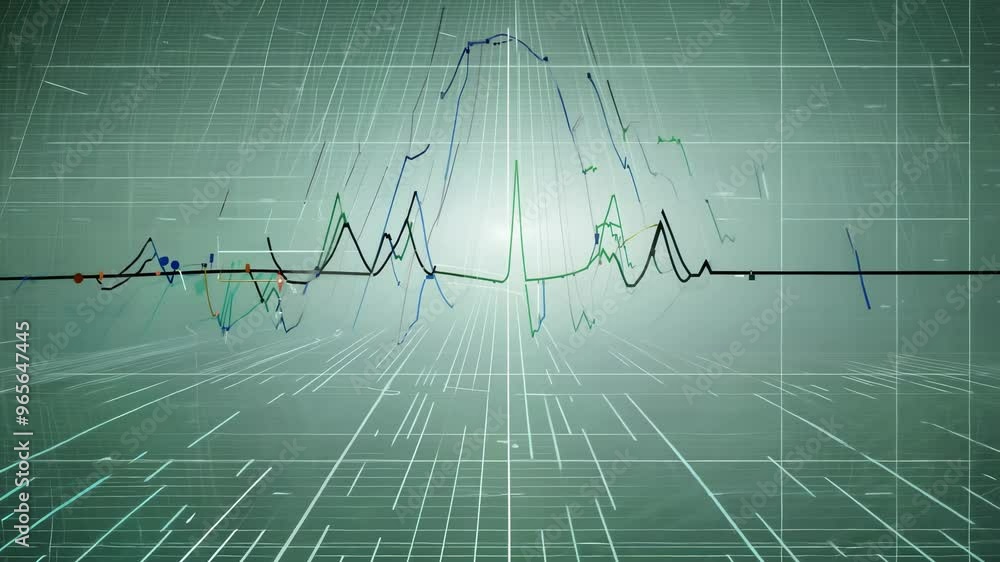 A camera zooms into a complex graph of sine and cosine functions ...