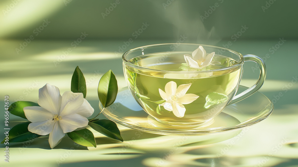 A cup of jasmine tea with a flower, perfect for a healthy, organic ...